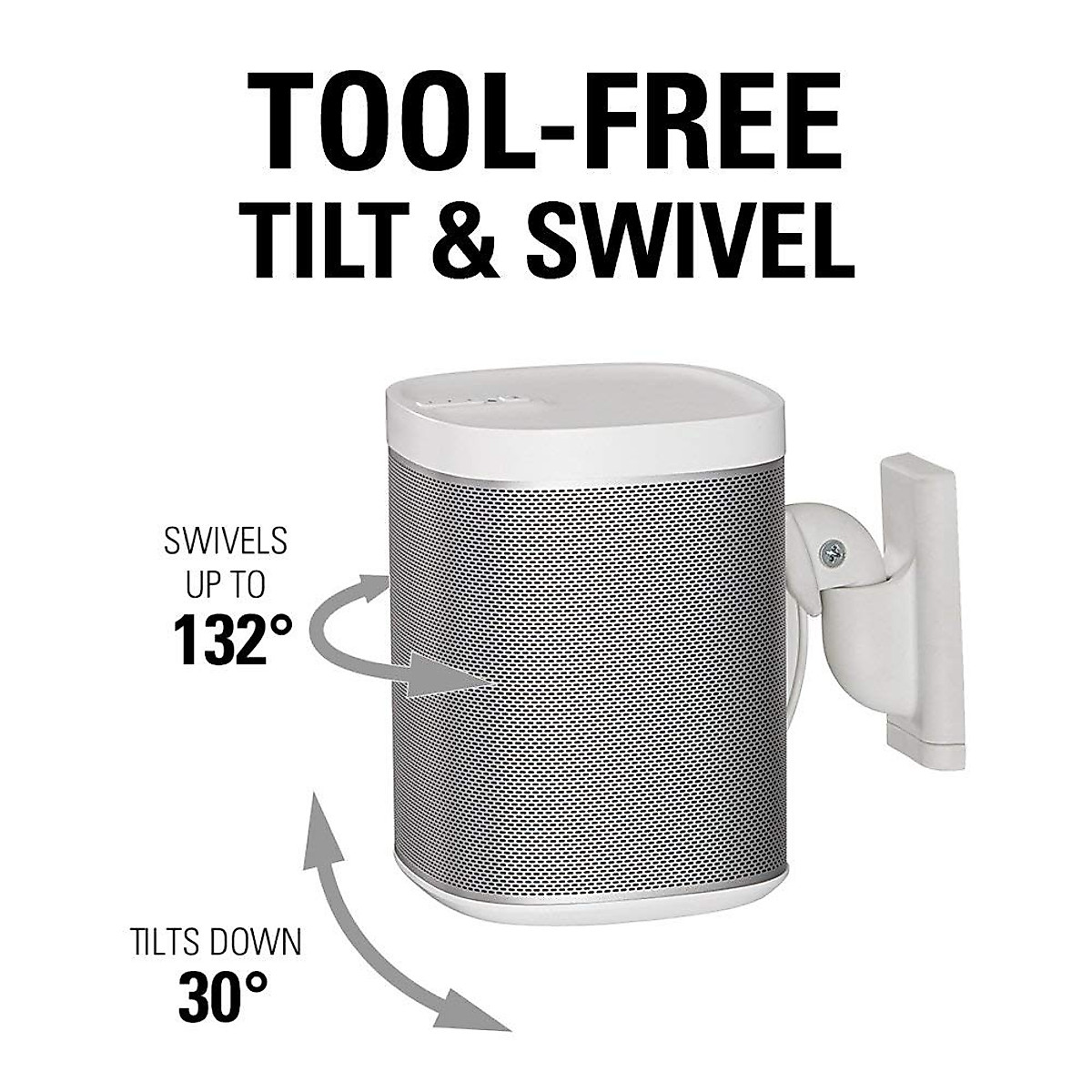 Sanus Wireless Speaker Wall Mount Sonos ONE, ONE SL, PLAY:1, & PLAY:3 - Tool Free Tilt & Swivel Adjustments for Best Audio - Single (White) - WSWM21-W1
