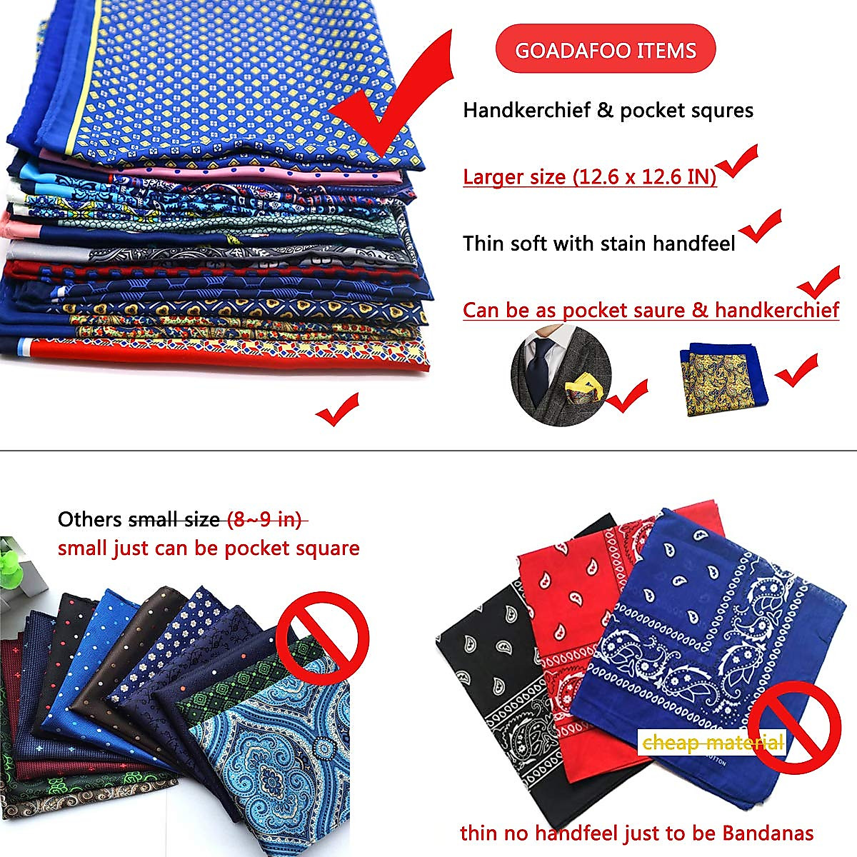 GOADAFOO 15Packs Men's Pocket Squares 12.5In Large Silky Floral Pocket Square For Men Handkerchiefs Set Assorted Boxed
