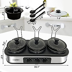 Slow Cooker, Dual and Triple Slow Cooker Buffet Server Multiple Pot Food Warmer, Slow Cooker Buffet Food Warmer Adjustable Temp Lid Rests Stainless Steel
