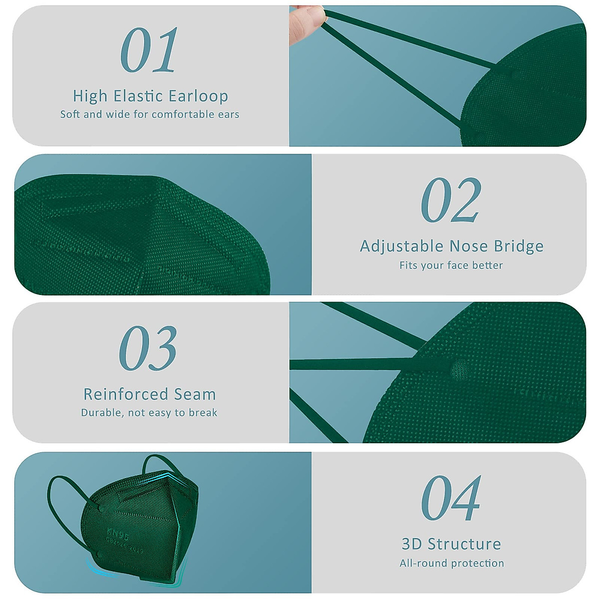 ChiSip KN95 Face Mask 20Pcs, 5 Layer Design Cup Dust Safety Masks, Breathable Protection Masks Against PM2.5 Dust Bulk for Adult, Men, Women, Indoor, Outdoor Use,Mint Green