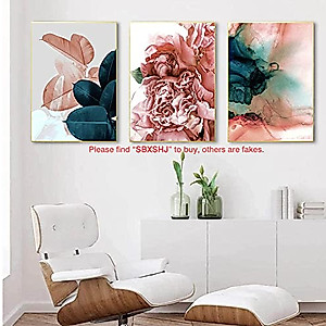 Vlejoy Pink Flower Canvas Wall Art Pink and Green flower Wall Art Nordic Flower Painting for Living Room Pink Flower Pictures Wall Decor Pink Flower Poster Prints for Bedroom Decor 16x24inx3 No Frame