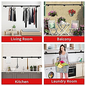 PNBO Wall Mounted Clothes Rack 72" Set of 2,Industrial Pipe Clothing Rack Wall Mounted Max Load 135Lb,Wall Mounted Garment Rack Space-Saving,Clothes Hanging Rod Bar Multi-Purpose Hanging