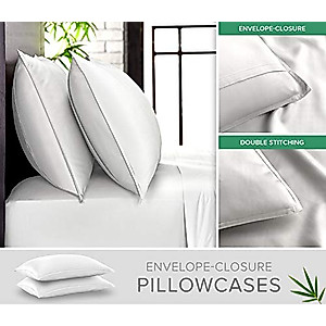 Pure Bamboo Queen Bed Sheet Set, Genuine 100% Organic Viscose Derived from Bamboo, Luxuriously Soft & Cooling, Double Stitching, Lifetime Quality Promise (Queen, White)