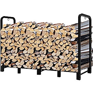 Fandature 8Ft Firewood Rack Adjustable Fireplace Wood Holder For Outdoor Indoor Storage Log-Heavy Duty Fire Log Lumber Stand Stacker, Black