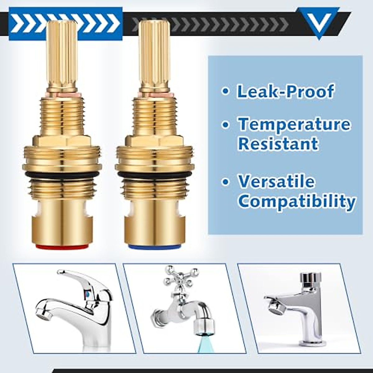 Yaocom Brass 1-001 and Brass 1-002 Ceramic Valve Set Ceramic Valve Cartridge Faucet Cartridge Replacement Compatible with Cold Widespread Cartridge and Hot Widespread Cartridge, Brass Construction