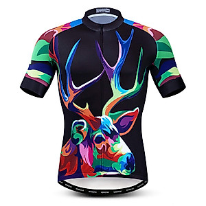 Weimostar Cycling Jersey Men Short Sleeve MTB Road Mountain Bike Biking Shirt Full-Zip Tops Bicycle Clothes Colorful Elk Size XL