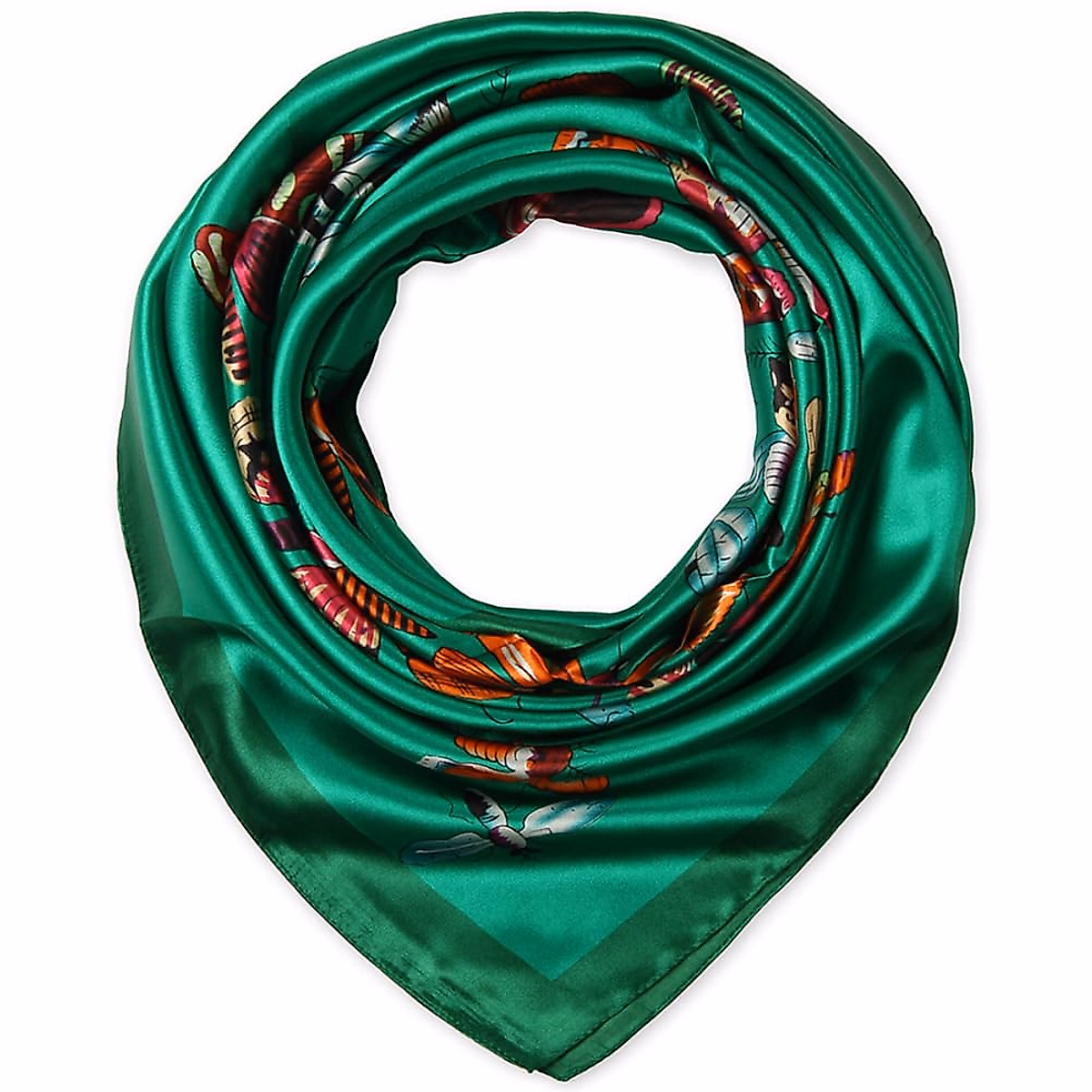 corciova 35 Silk Feeling Square Scarf Butterfly Dark Green Curly Headband Tie Sleeping at Night Fashion Bandana Headscarf