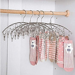 WudTus Clothes Hanger with 10 Clips, Stainless Steel, Windproof, for Drying Socks, Bras, Underwears, Baby Clothes, Hats, Scarfs, Towels, Pants and Gloves (4 Pack)