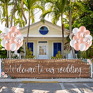 Charnoel 31 Pcs Welcome to Our Wedding Decoration 9.84 x 1.64 ft Wedding Banner and Wedding Balloons Rustic Bridal Reception