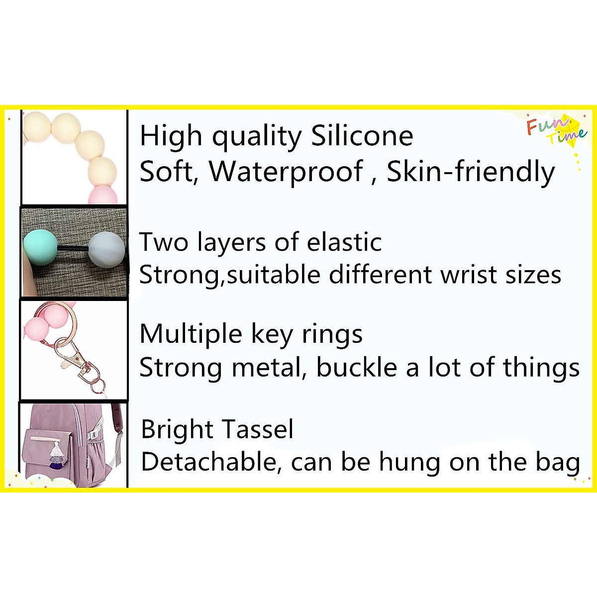 Sither Silicone Keychain Ring for Women Cute Keyring Bracelet Bangle with Tassel Car Keychain Holder for Mom Gift (khaki)