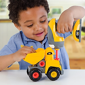 CAT Construction Toys, Junior Crew Fix-It Fleet Construction Toy Dump Truck, Ages 3+, Motorized Drill, Lights & Sounds, Fine Motor Skills, Batteries Included