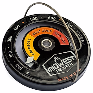 Midwest Hearth Wood Stove Thermometer - Magnetic Stove Top Meter
