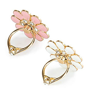 Finger Ring Stand,2 Pack Luxury Glitter Diamond Magnetic Universal Metal Smartphone Finger Ring Grip Holder Kickstand for iPhone/iPad/Samsung/HTC/Nokia/Cellphones/Tablet, Flower, White+Pink