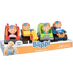 Blippi 3" Construction Vehicles 4-Pack Toy Playset (Ages 3+) Includes Excavator, Mobile, Fire Engine Truck & Garbage Truck - Officially Licensed - Gift for Kids, Boys & Girls