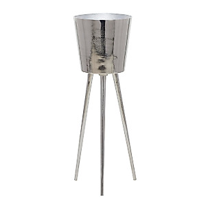 Deco 79 Aluminum Tall Floor Champagne 3 Bottle Ice Bucket, 9" x 9" x 28", Gray
