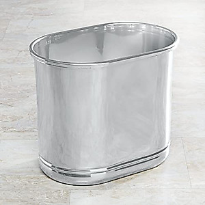 mDesign Small Metal Oval 2.5 Gallon Trash Can, Decorative Wastebasket, Garbage Trashcan DustBin for Bathroom, Bedroom, Bedroom, Kitchen, Office, Waste, Refuse, Recycling, Vivi Collection, Chrome