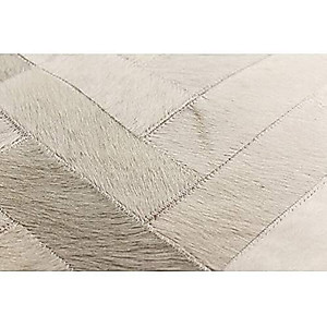 100% Cow Hide Leather Handwoven Flat Weave Patchwork Hand Made Hair Hide Area Rugs Carpet, Beige / Silver, 9.0x12.0 (MC1001-912)
