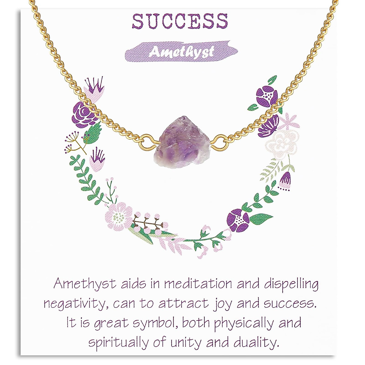 CARITATE Raw Amethyst Necklace Purple Necklace for Women as Spiritual Gifts - February Birthstone Natural Crystal Necklace as Healing Gifts for Women - Real Crystal Gemstone Jewelry Necklace