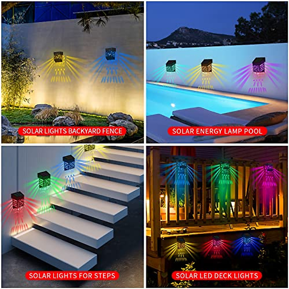 EGOBOO Solar Deck Lights for Stairs Outdoor Waterproof Led,6 Pcak Color Glow Fence Lights Solar Powered,Universal Front Yard Garden Pool Wall Wtep Post Mailbox Patio Landscape Lamps (Black)