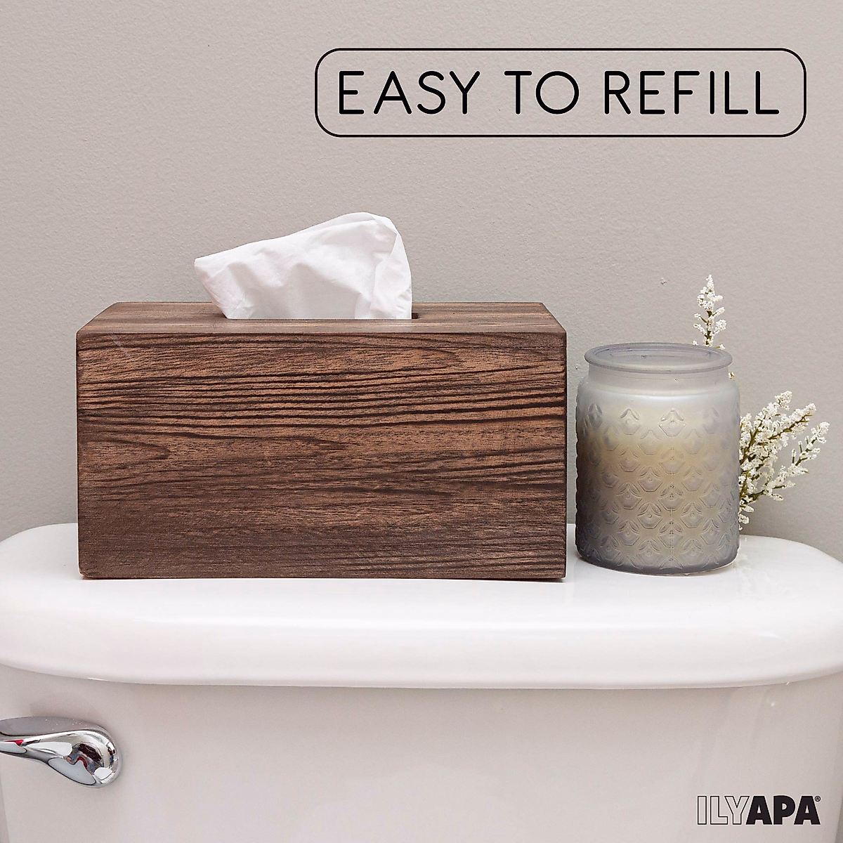 Ilyapa Wood Tissue Box Cover Rectangular - Rustic Farmhouse Wooden Tissue Holder