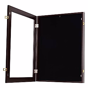 HOMCOM 24" x 32" Jersey Frame Display Case, UV-Resistant Jersey Shadow Box with 2 Keys, Hanger, Cherry Brown
