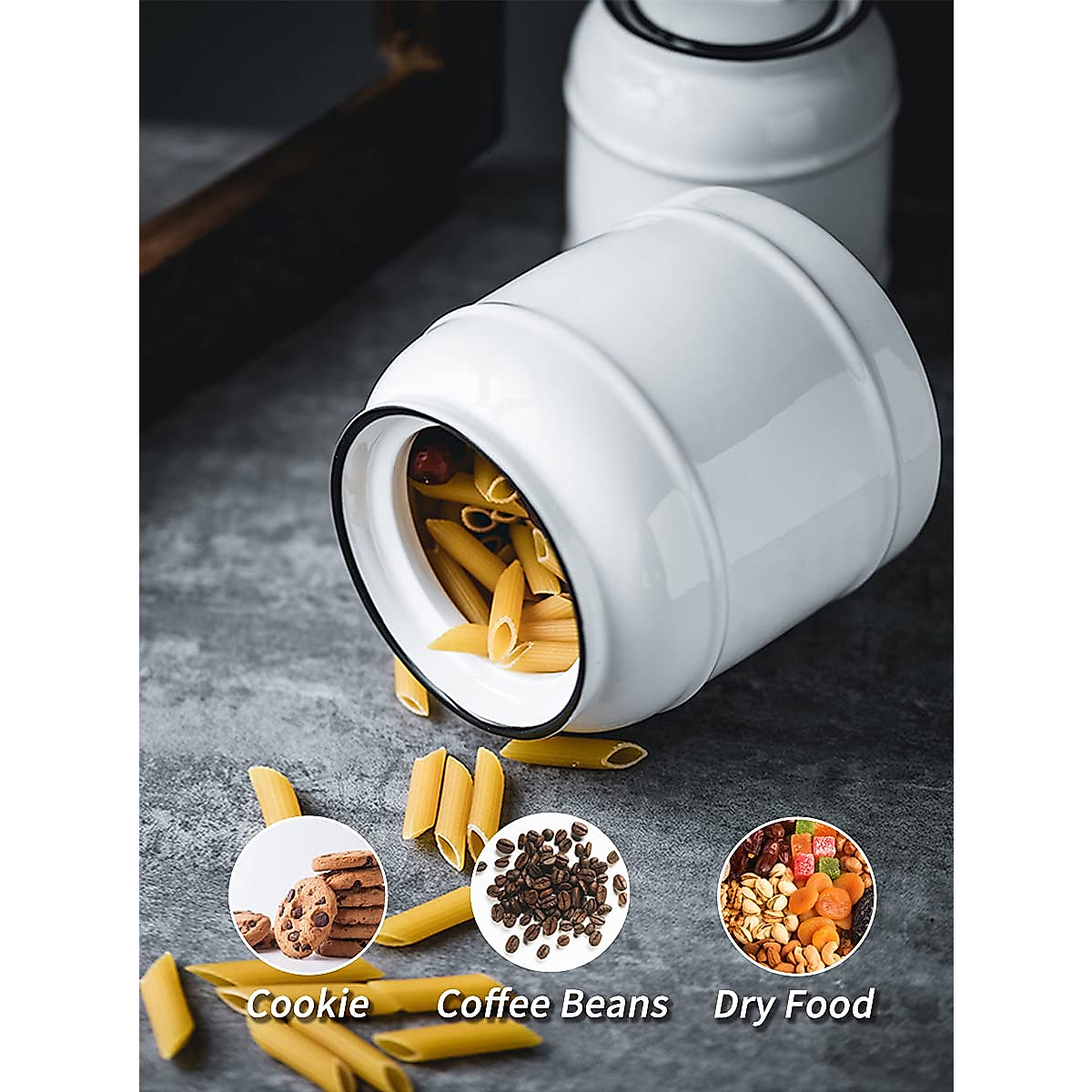 COCOYA 10cup/85oz Large Ceramics Jar with Lid,Big Dry Food Storage Canister Container Porcelain Kitchen Countertop Pantry Farmhouse Round Heavy Store Candy Bean Flour Snacks Cookie Cereal (White)