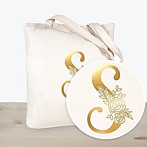 CARAKNOTS Canvas Tote Bag Initial S Birthday Gifts for Women Personalized Monogrammed Tote Bag for Wedding Valentine's Christmas Graduation Gifts for Teacher Mom Friends Sister Initial Bag Cotton