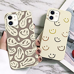 RUMDEY 2 Pack Happy Smiley Face for iPhone 13 Mini 5.4" Phone Case,Aesthetic Cute Smile Design Cases Soft Silicone Slim TPU Shockproof Protective Bumper Cover for Women Men Girls-Kawaii Smiles