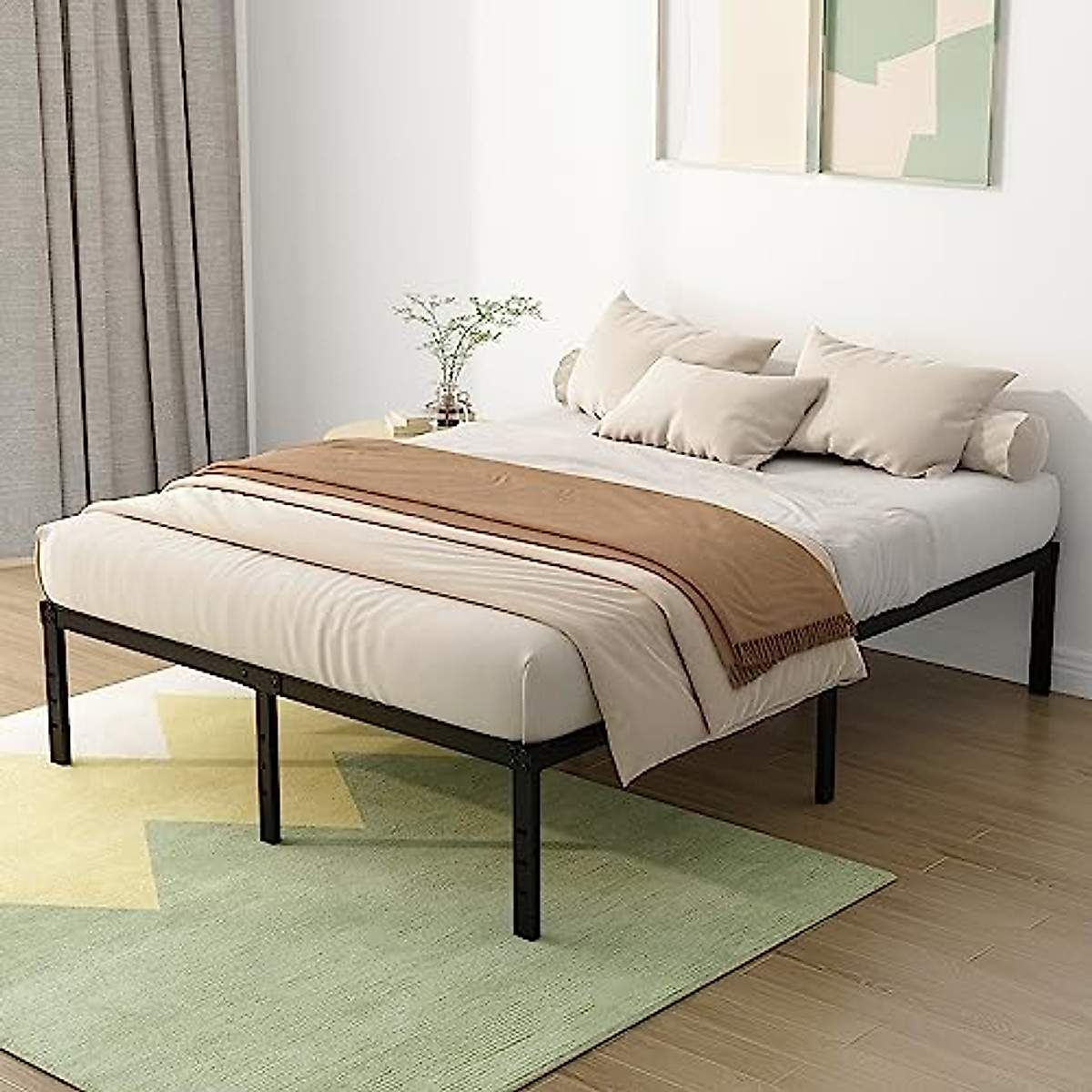 DiaOutro 16 Inch Full Size Bed Frame Heavy Duty Metal Platform No Box Spring Needed, Maximum Storage, Easy to Assembly, Noise Free, Black