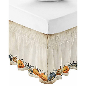 Halloween Bed Skirt Cal King Size 18 Inch Drop,Adjustable & Elastic Wrap Around Bed Skirts Pleated Luxury Ruffles for Twin Full Queen Cal King Bed,Pumpkins Skull-Boo Black Fall Bat Cat Crow SPI-der