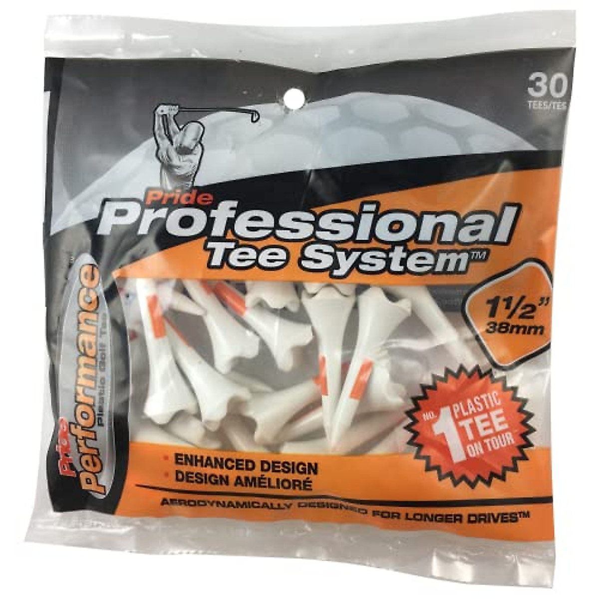 Pride Performance Professional Tee System Plastic Golf Tees (Pack of 30), 1 1/2-Inch
