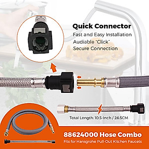 88624000 Pull-out Hose Combo for Hansgrohe Kitchen Faucets, Pull-down Spray Hose Replacement with Brass Connectors, 59-Inch + 10.5-Inch