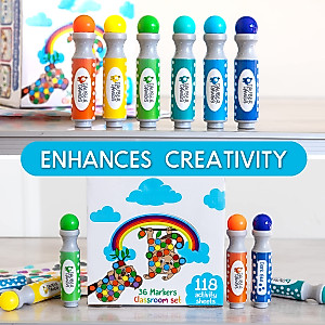 Washable Dot Markers 36 Pack With 118 Activity Sheets For Kids, Gift Set With Toddler Art Activities, Preschool Children Arts Crafts Supplies Kit, Special Holiday Bingo Dabbers Dobbers, Dauber Dawgs
