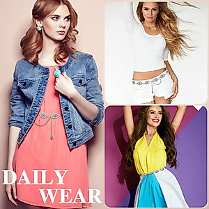 Kigeli 2 Pcs Women Western Belt Flower Turquoise Chain Belt Adjustable Waist Belts Turquoise Belt Silver Metal Western Belts(Classic Style)