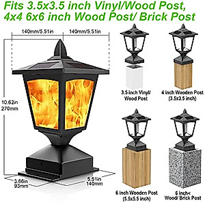 Solar Post Flame Light, Outdoor Deck Fence Post Cap Top LED Light wih Flickering Flame, Waterproof, 4x4 5x5 6x6, Outdoor Garden Firefly String Lights, 30 Leds, (Pack of 2)