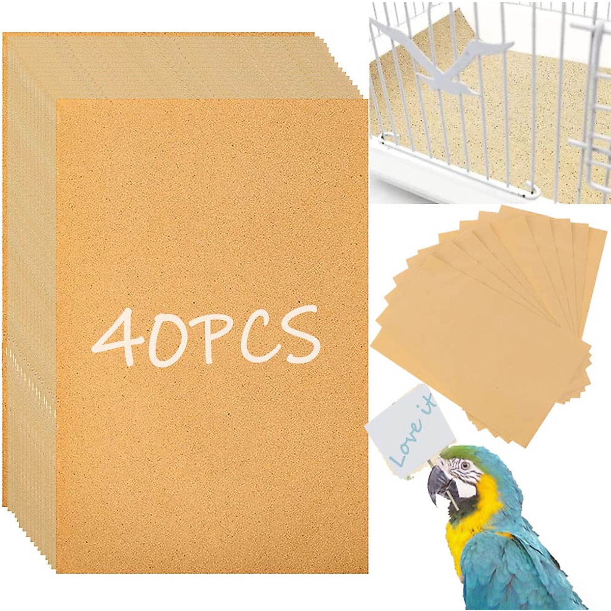 40PCS Gravel Liner Paper for Bird Cage,11x17 in Bird cage Liner Paper-Gravel Paper Special for Bird Cage in Sea Sand,Parrot Cage Sandpapers Cushion Pad Pet Bedding Accessories (40PCS 11 x 17 Inch)