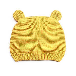 LLmoway Infant Baby Girls Knit Hats Kids Boys Beanie Cap Cotton Crochet Hat with Ear, Yellow, 0-12M
