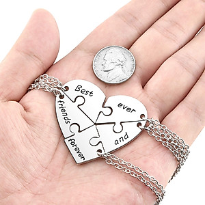 Jovivi Silver Tone Alloy BFF Necklace Best Friends Forever and Ever Heart Puzzle Piece Matching Necklaces Set of 5