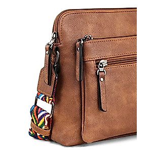 MASINTOR Crossbody Purses for Women Crossbody Bag, Triple Zip Pockets Adjustable Wide Strap, Soft Leather Medium Women's Crossbody Handbags