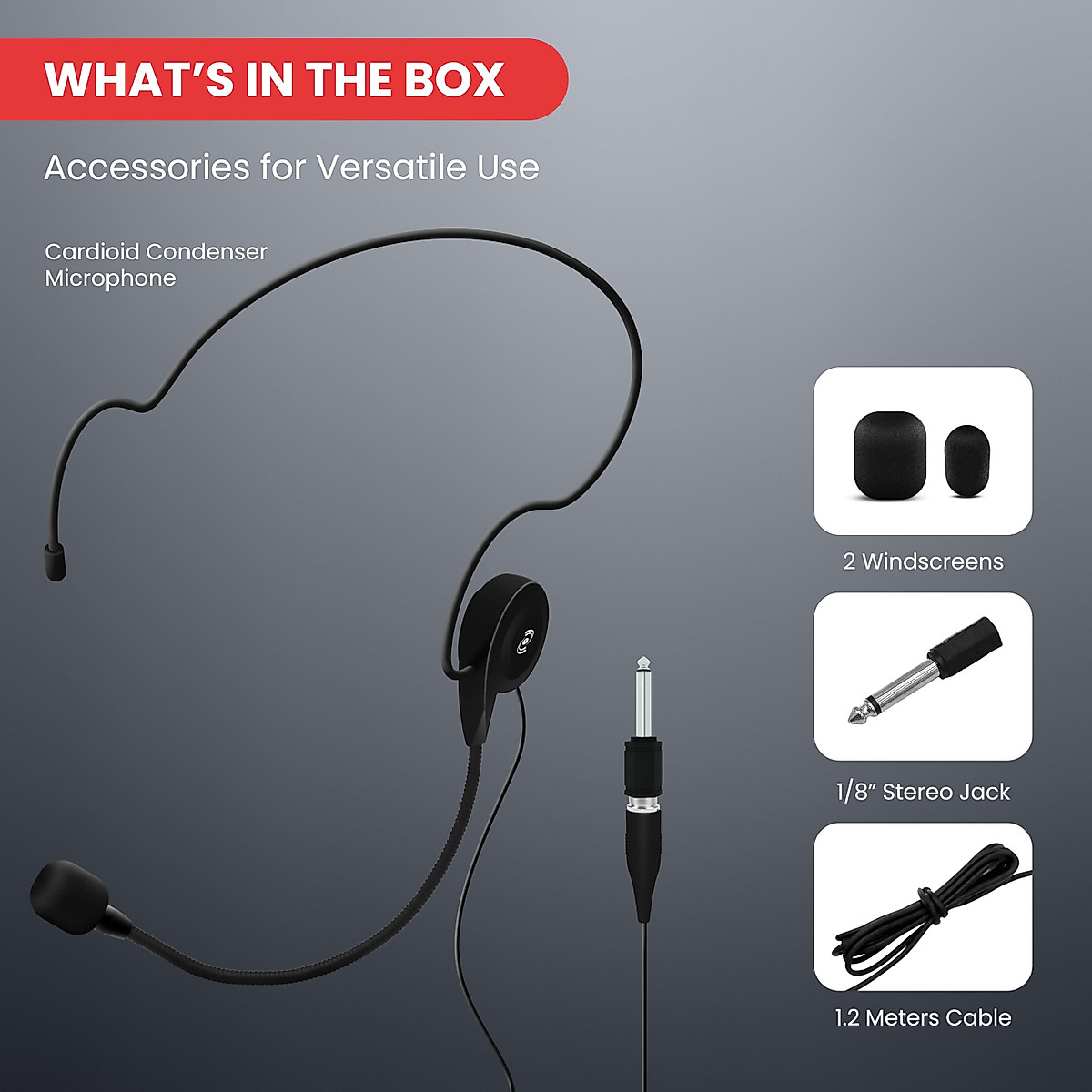 Pyle Double Over Ear Microphone Headset - Professional Hands Free Cardioid Wired Audio Boom Condenser Microphone Headset w/ 3.5mm / 1/4" Adapter, 4ft Cable, and Mic Windscreen - (Black)