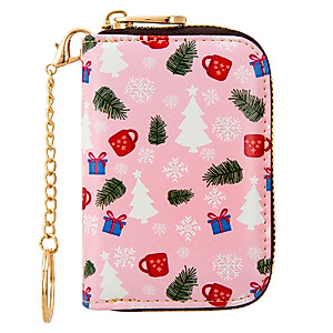 ANNAMISSI Womens Leather Wallet RFID Blocking Credit Card Holder Zipper Card Case for Ladies Girls Christmas Gift(Christmas)