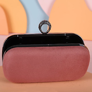 Fawziya Evening Purses Rhinestone Ring Handle Velvet Clutch Bags For Women Clutches-Cocoa Brown