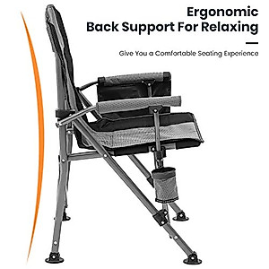 XGEAR Camping Chair Hard Arm High Back Lawn Chair Heavy Duty with Cup Holder, for Camp, Fishing, Hiking, Outdoor, Carry Bag Included (Cool Gray)