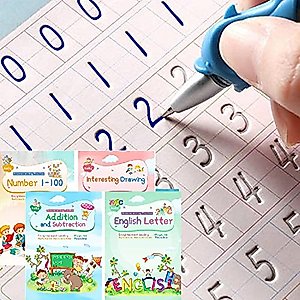 Magic Ink Copybooks for Kids Reusable Handwriting Workbooks for Preschools Grooves Template Design and Handwriting Aid Magic Practice Copybook for Kids The Print Writing (4 Books with Pens)