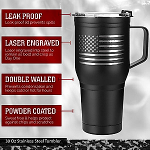 Military Veteran Products American Flag 30oz Stainless Steel Tumbler with Handle - Double Wall Vacuum Insulated Coffee Mug for Cold and Hot Drinks - Flag 30oz Handle Tumbler