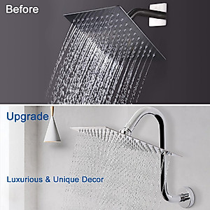 Nearmoon S Shaped Shower Head Riser Pipe, Shower Head Extender Arm with Flange, Standard 1/2" Connection- Bathroom Accessory, 12 Inch (1 Pack, Chrome)