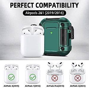 for AirPods 2nd Generation Case, Airpods Case with Secure Lock Clip Keychain for Men Women, AirPods 1&2 Cover Rugged Full Body Shockproof Hard Shell Protective Cases for Apple AirPods 2nd/1st-Green