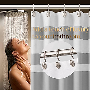 iToplin Brushed Nickel Shower Curtain Hooks, Decorative Shower Curtain Rings, Rust Resistant Metal Shower Hooks for Bathroom, Rust Proof Shower Hooks Hangers for Shower Curtain Rod, Set of 12