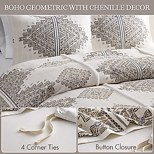 Madison Park King Duvet Cover Set, Boho Duvet Cover with Chenille Trims King Bedding Cover, All Seasons, Microfiber Bedding King Size, Pillow & Shams, Ibiza, King/Cal King, Black/Ivory 4 Piece