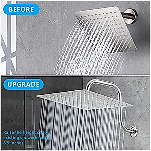 Voolan Rain Shower Head with Goose Neck Curve Arm, All Metal Waterfall Rainfall Showerhead, High Flow Bathroom Square Large Shower Head (12’’ Shower Head with 13’’ Shower Arm, Chrome)